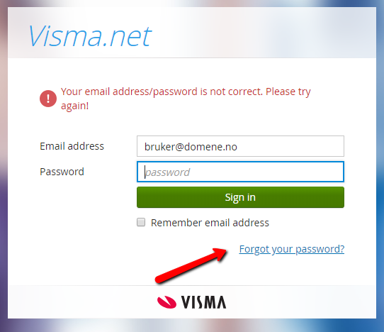 Visma.net - Hvordan resette passord – SpareBank 1 Regnskapshuset SMN AS